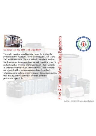 Oil Filter Test Rig ISO 16889 | PDF