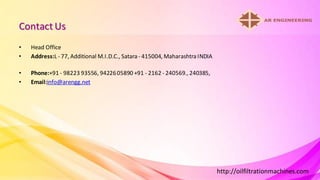 India's Best Oil Purification Units & Oil Filtration Machine- AR Engineering | PDF