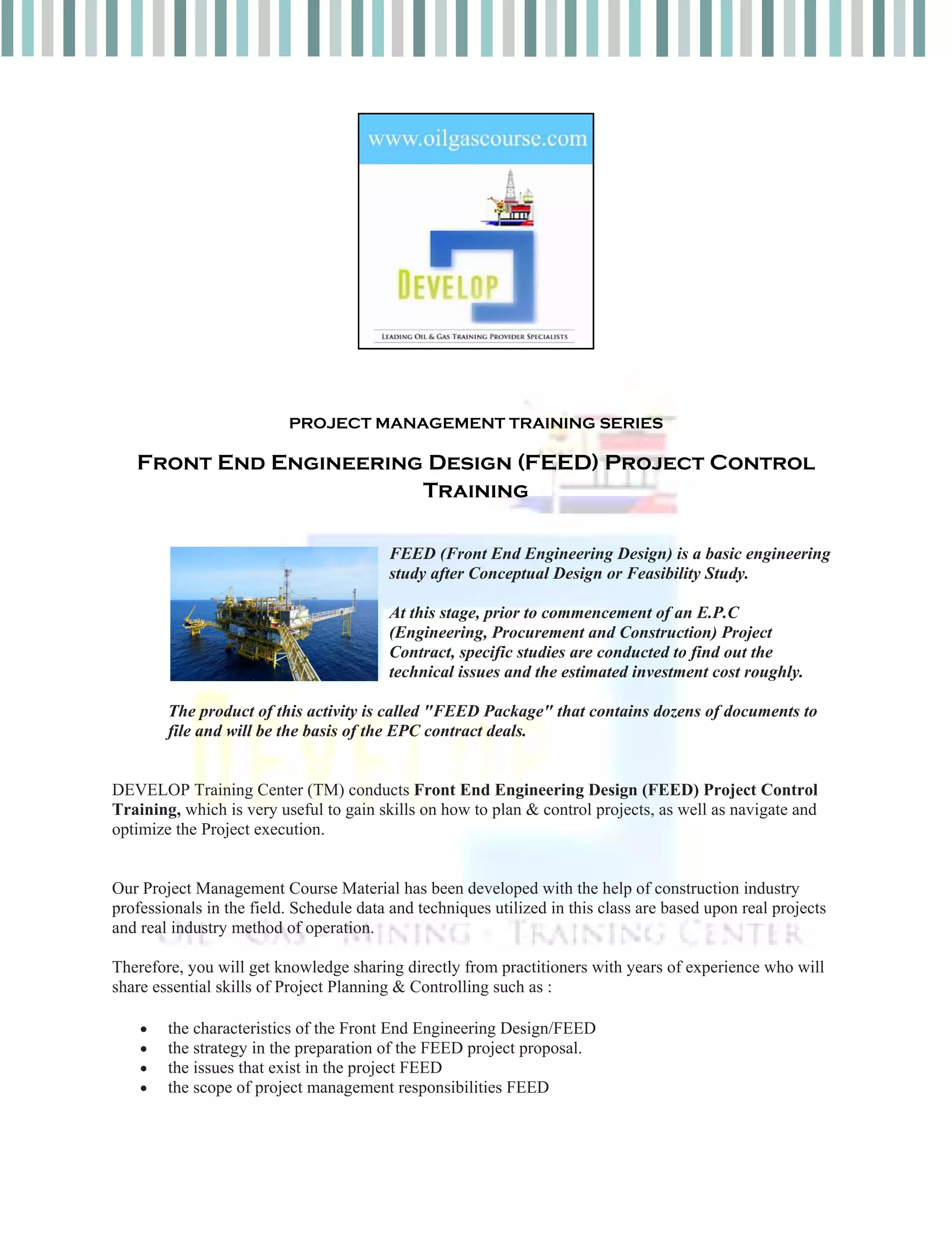 Front End Engineering Design (FEED) Project Control Training | PDF