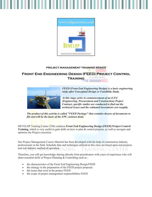 Front End Engineering Design (FEED) Project Control Training | PDF