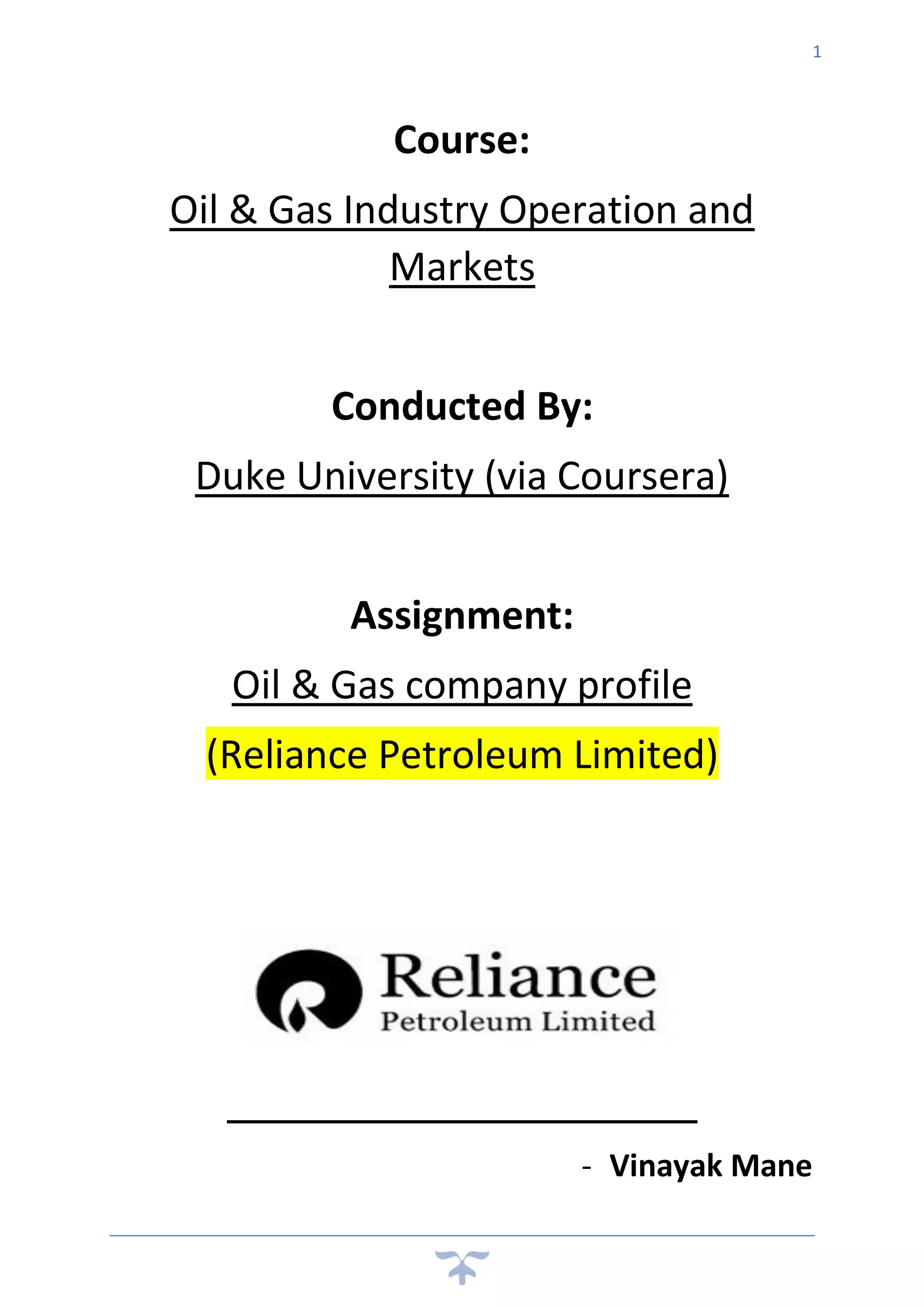 Oil & Gas Company Profile (Reliance Petroleum Limited) | PDF