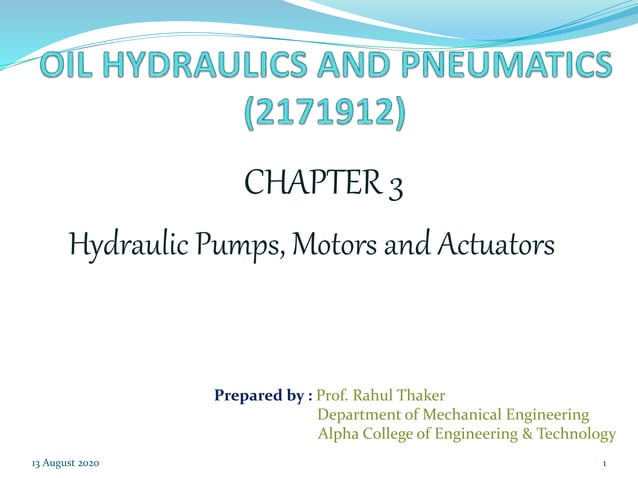 Hydraulic Pumps, Motors and Actuators | PPT | Physics | Science