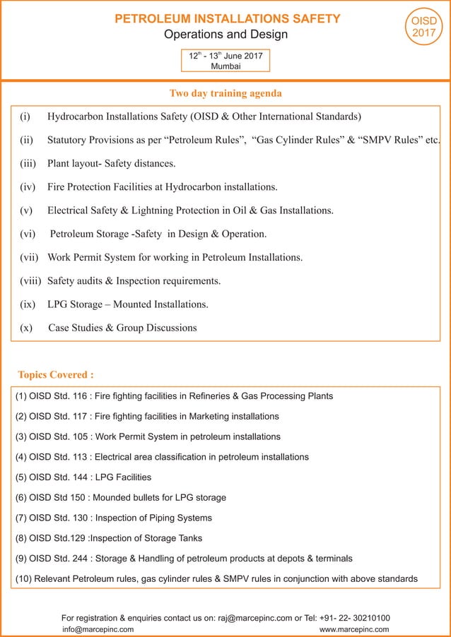 Oil Industry Safety Directorate Training | PDF