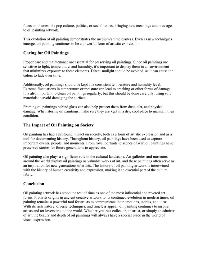 Oil Painting Artwork: A Timeless Creative Masterpiece | PDF