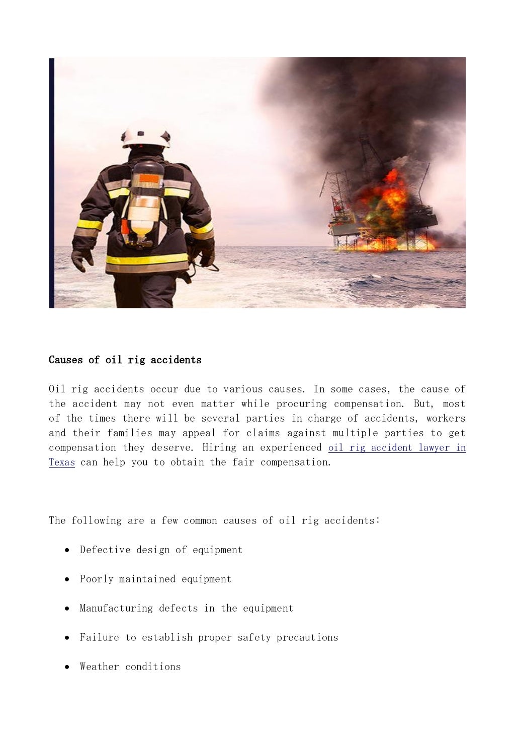 Oil Rig Accidents: Causes and Types of Injuries