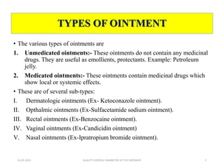 OINTMENT PARAMETER BY DR AJITH KUMAR | PPTX