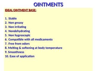 Ointments[1]. ppt | PPT | Skin and Dermatology | Diseases and Conditions
