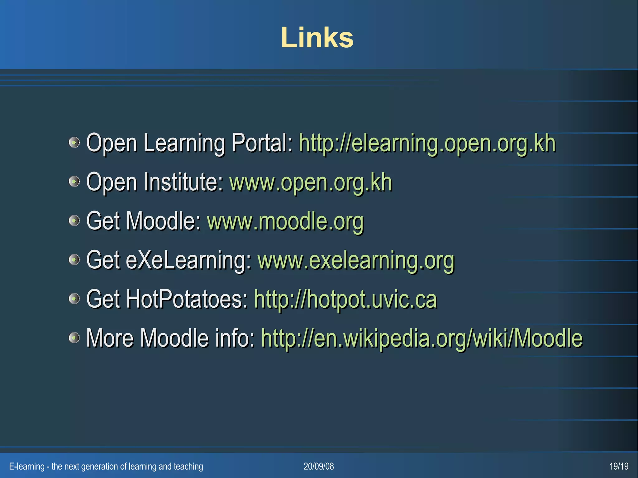 BarCamp Phnom Penh 2008 - E-learning in Cambodia | PPT