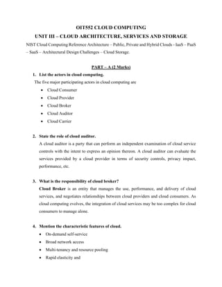 OIT552 Cloud Computing - Question Bank | PDF