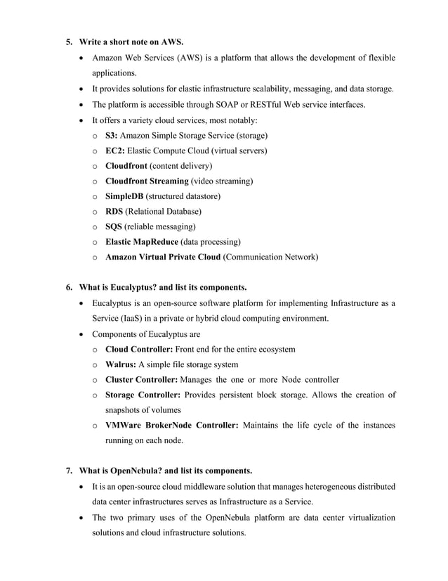 OIT552 Cloud Computing - Question Bank | PDF | Cloud Computing | Internet
