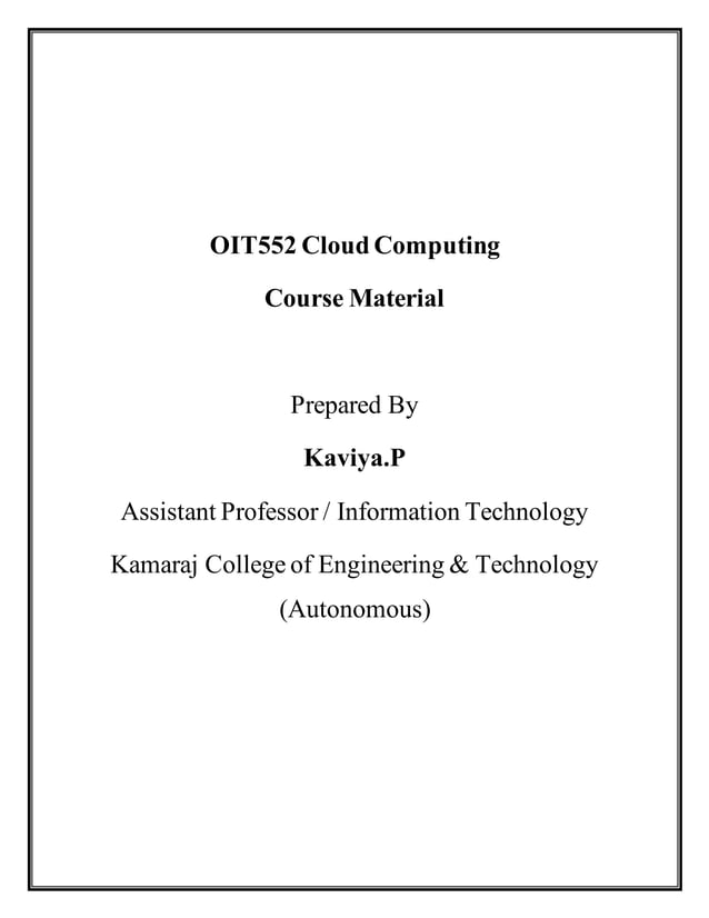 OIT552 Cloud Computing Material | PDF