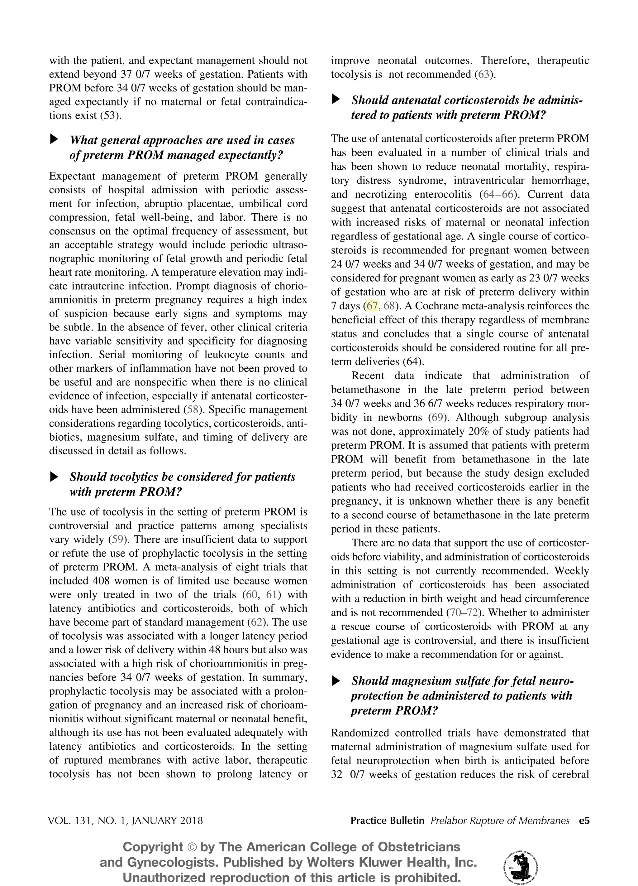 Oi vo non - prelabor rupture of membrane - acog guideline 2018 | PDF