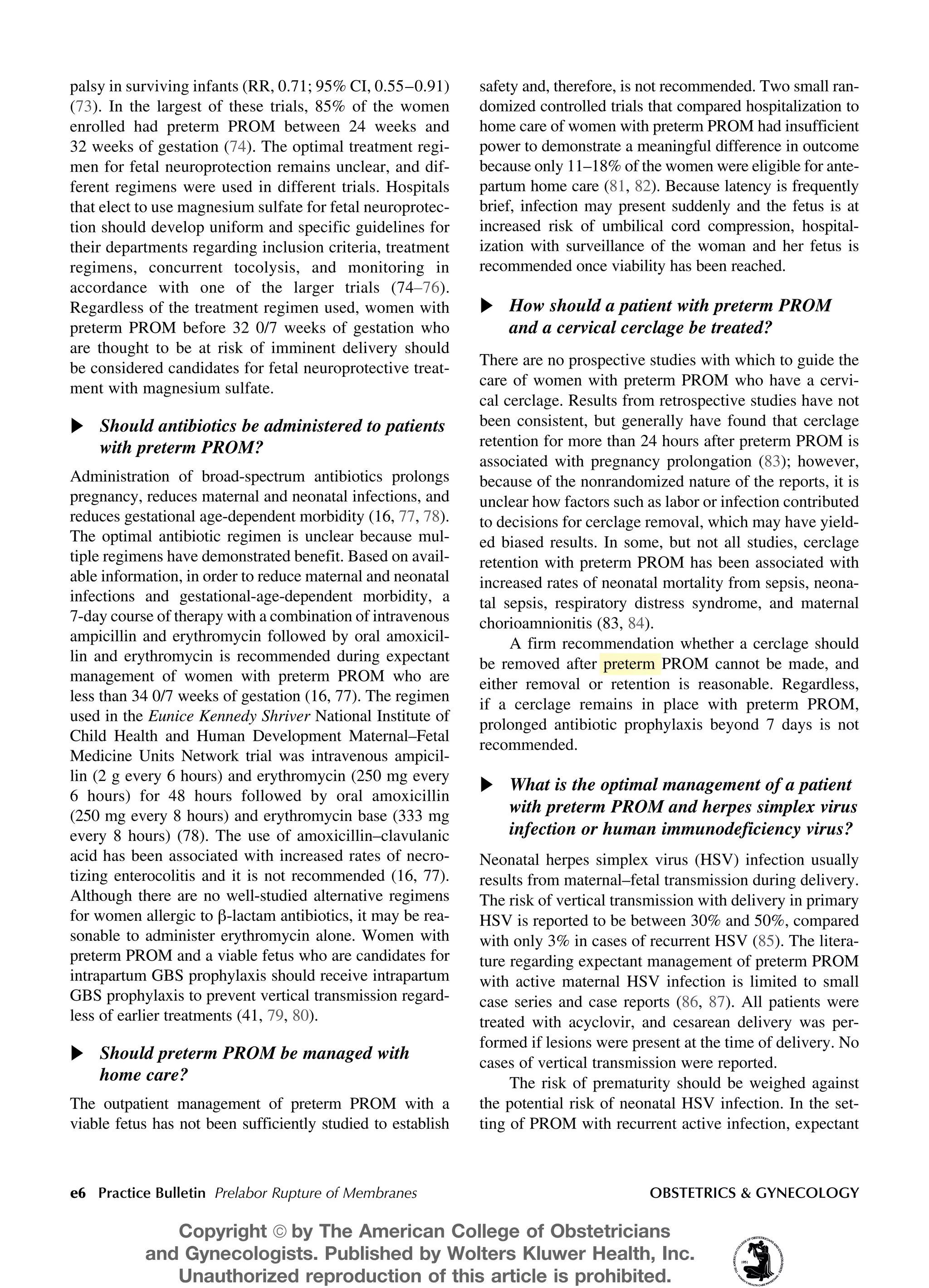 Oi vo non - prelabor rupture of membrane - acog guideline 2018 | PDF