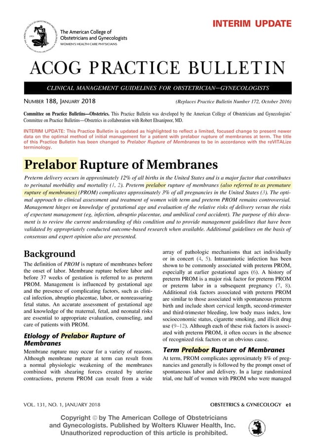 Oi vo non - prelabor rupture of membrane - acog guideline 2018 | PDF ...