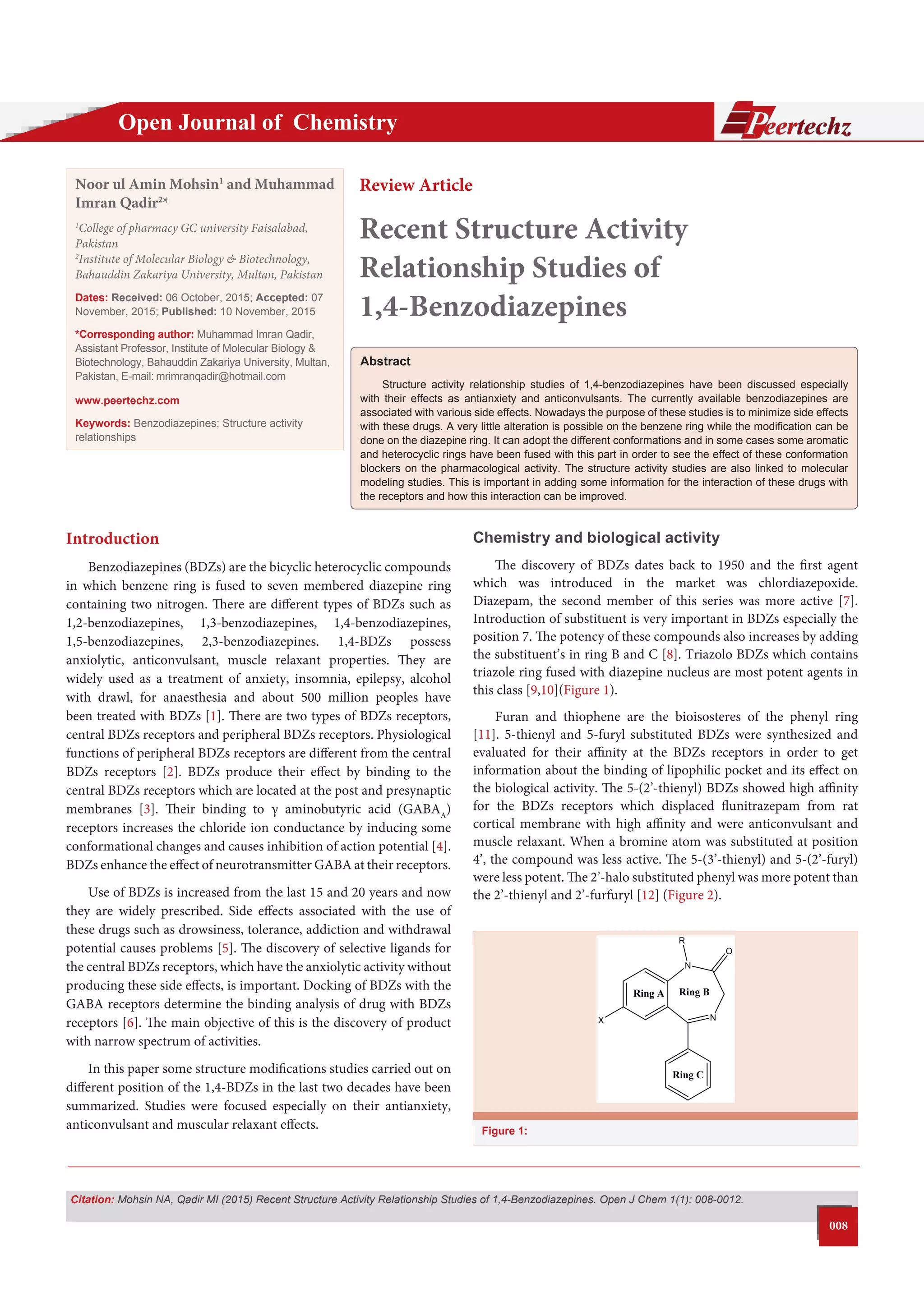 Recent Structure Activity Relationship Studies of 1,4-Benzodiazepines | PDF