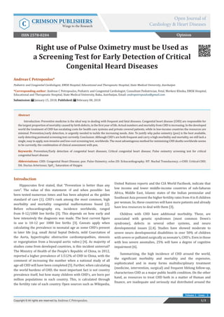 Right use of Pulse Oximetry must be Used as a Screening Test for Early ...