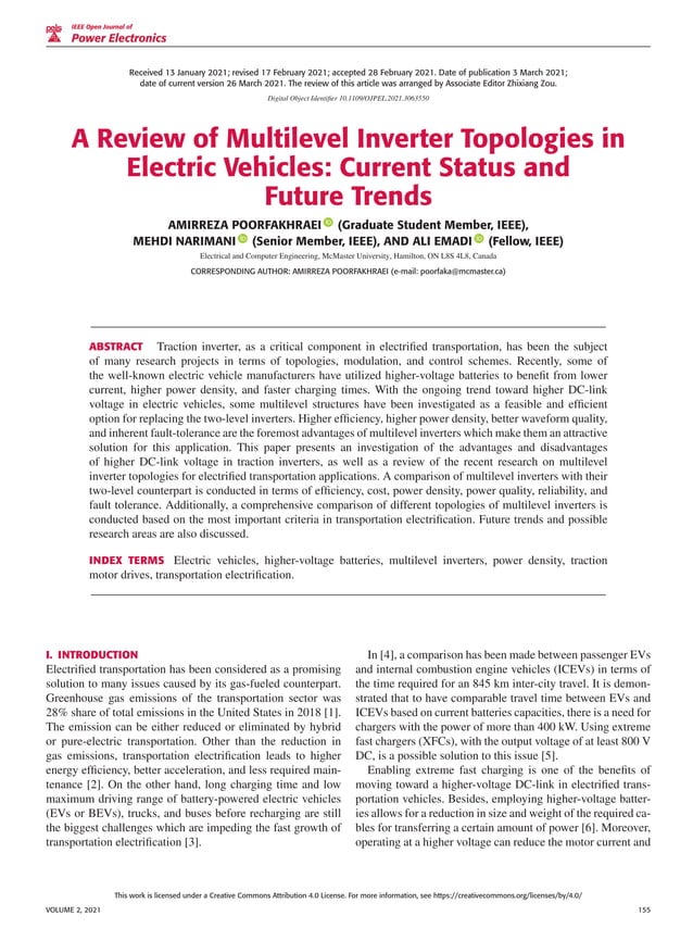 A Review of Multilevel Inverter Topologies in Electric Vehicles: Current Status and Future ...
