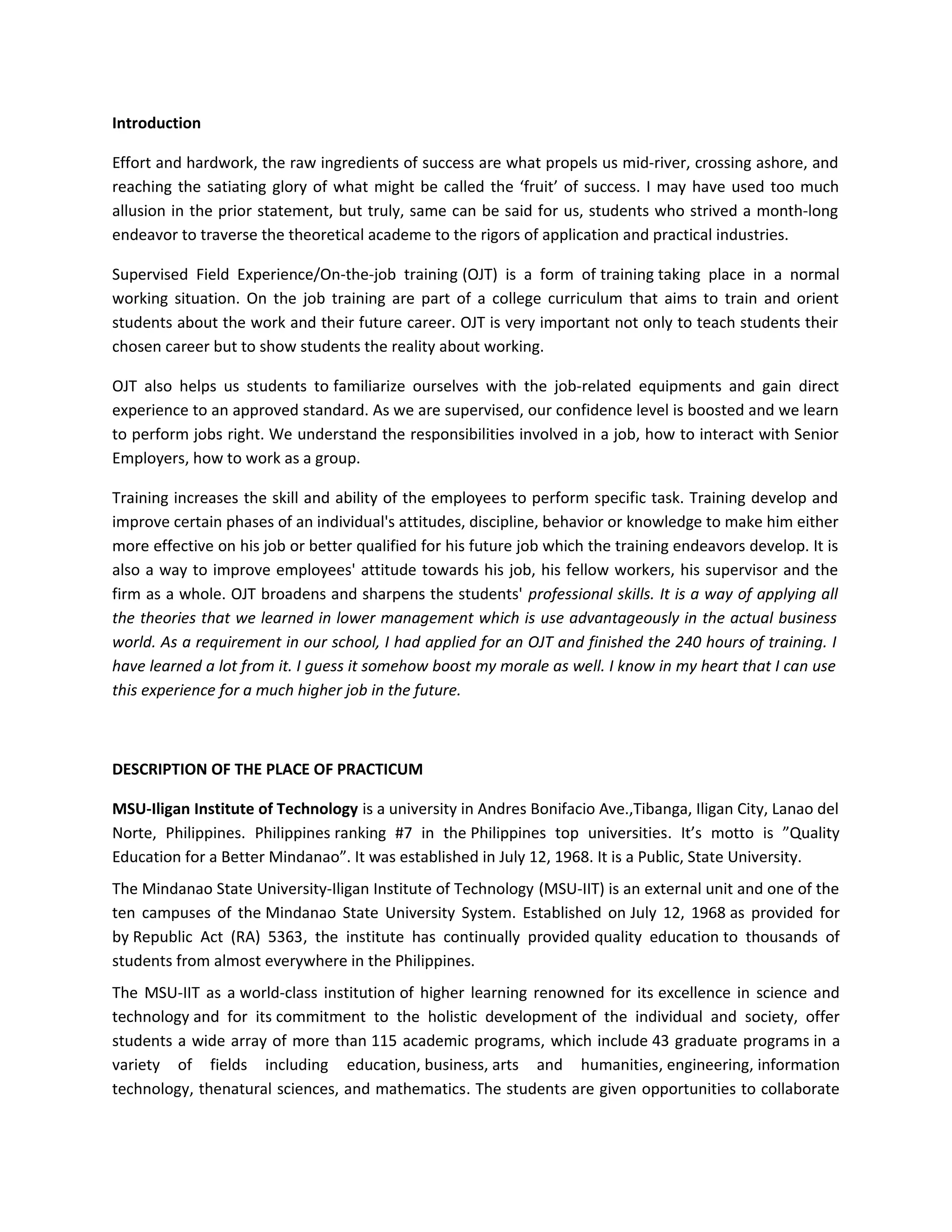 Ojt narrative report - an example | DOC