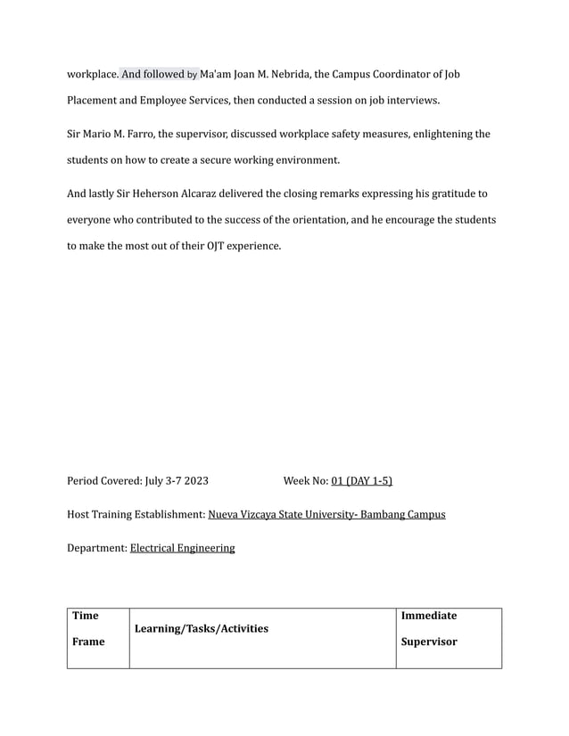 OJT-Narrative-Report.docx | Vocational Training | Careers