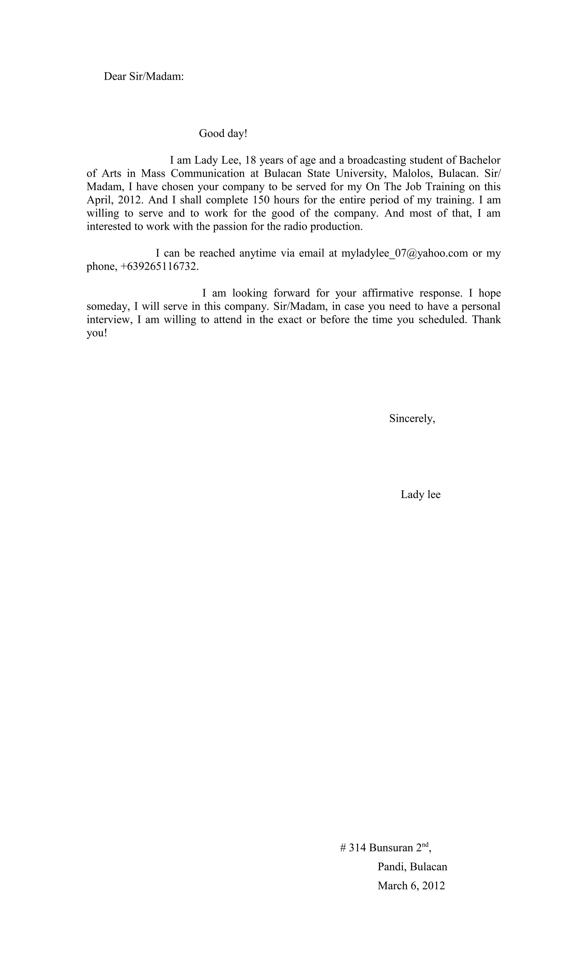 OJT Application Letter | DOC
