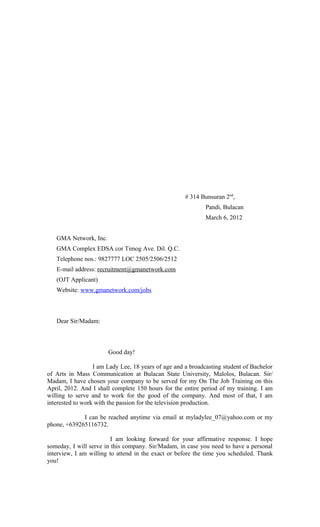 OJT Application Letter | DOC