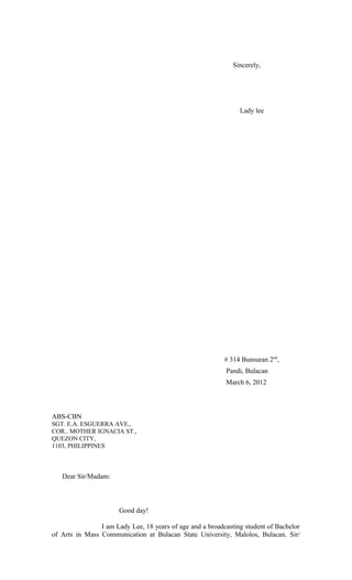 Application Letter Example For Ojt