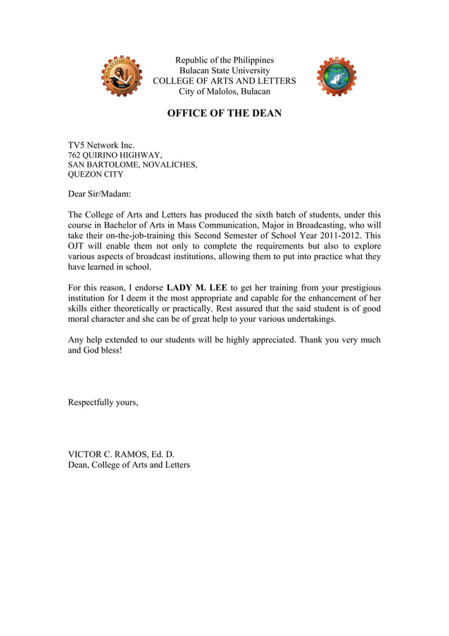 OJT Endorsement Letter | DOC