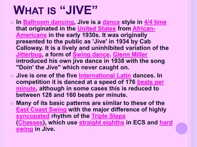 Jive and Boogie (powerpoint presentation) | PPTX | Jazz | Music