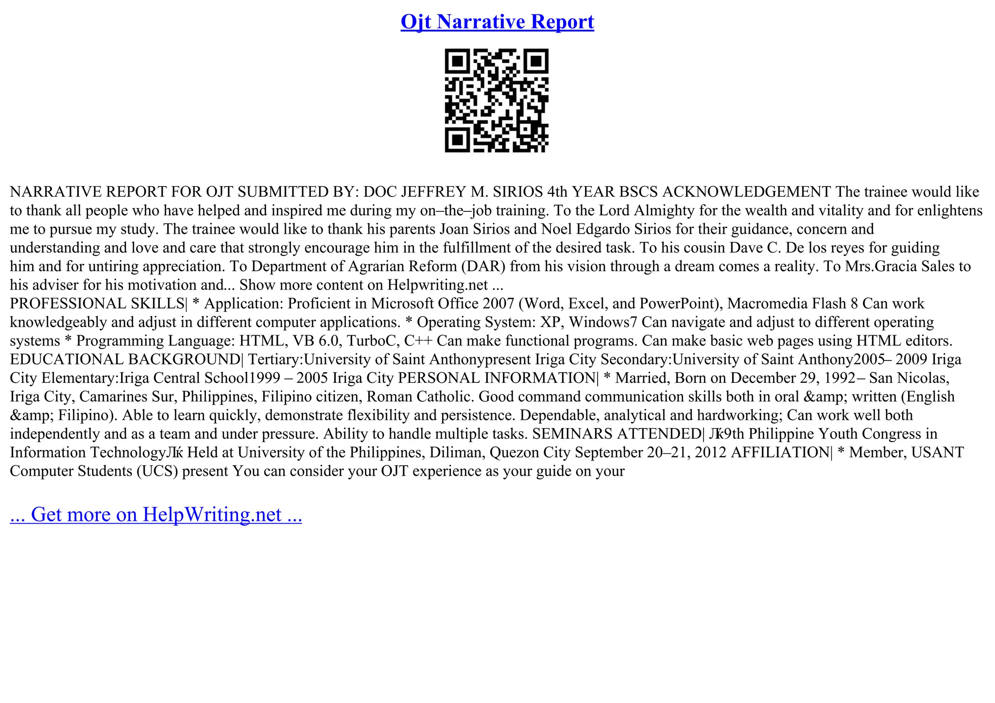 Ojt Narrative Report | PDF