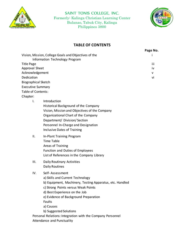 Ojt narrative report table of contents | DOCX