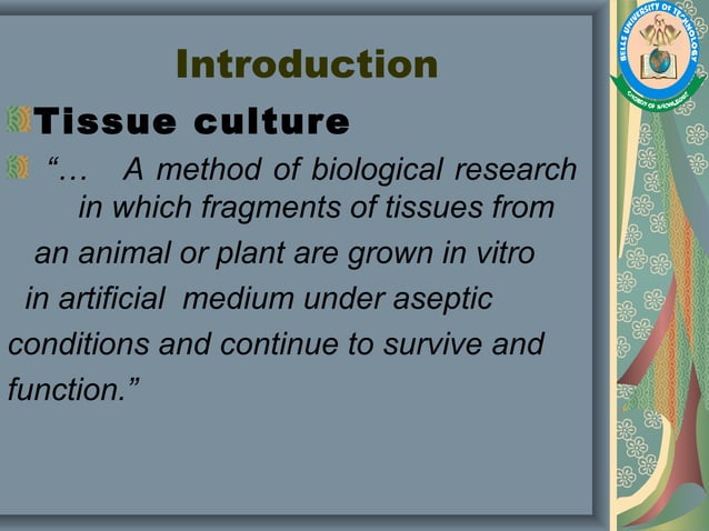 Plant Tissue Culture, Methods and Applications | PPT