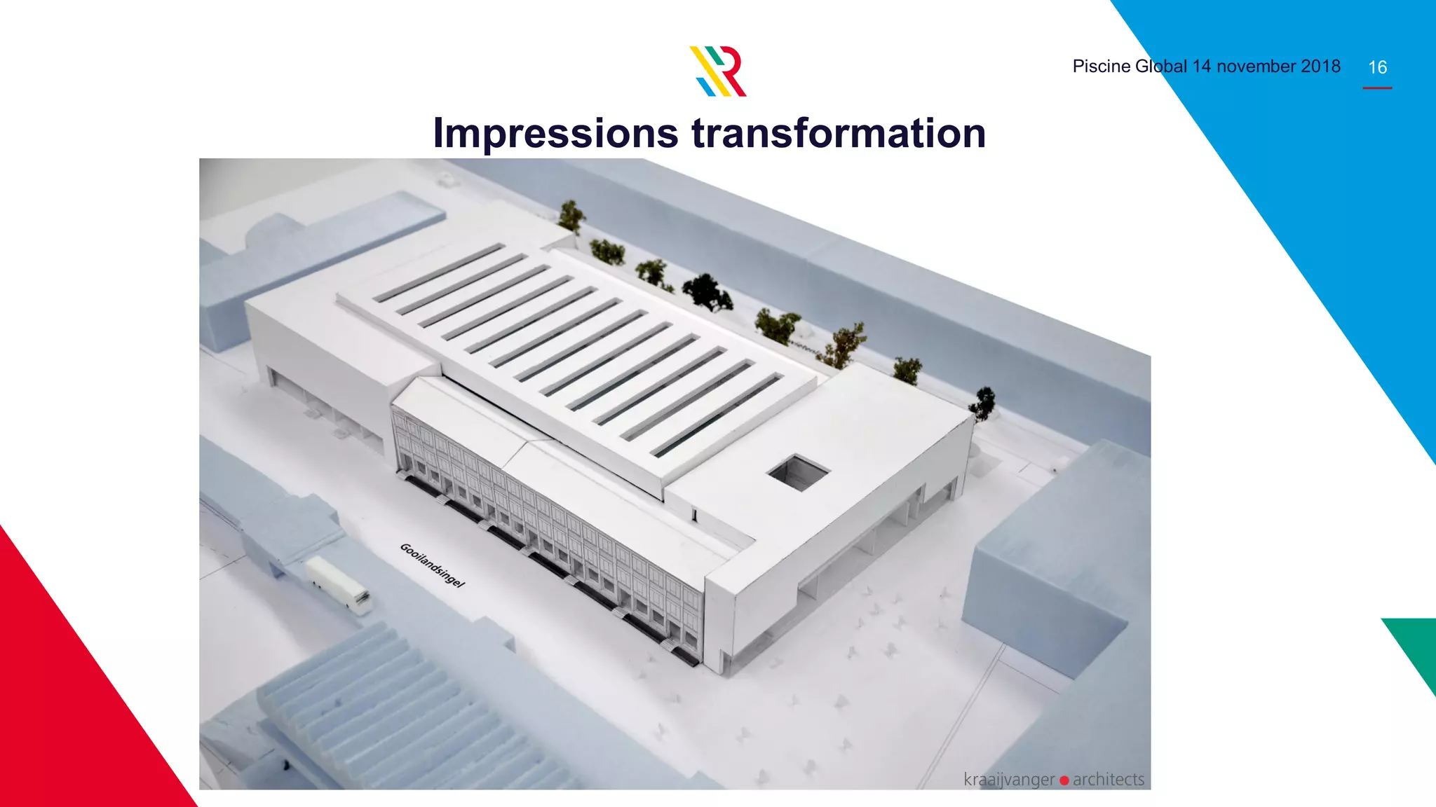 Presentation of the layout of a modern aquatic centre in the middle of ...