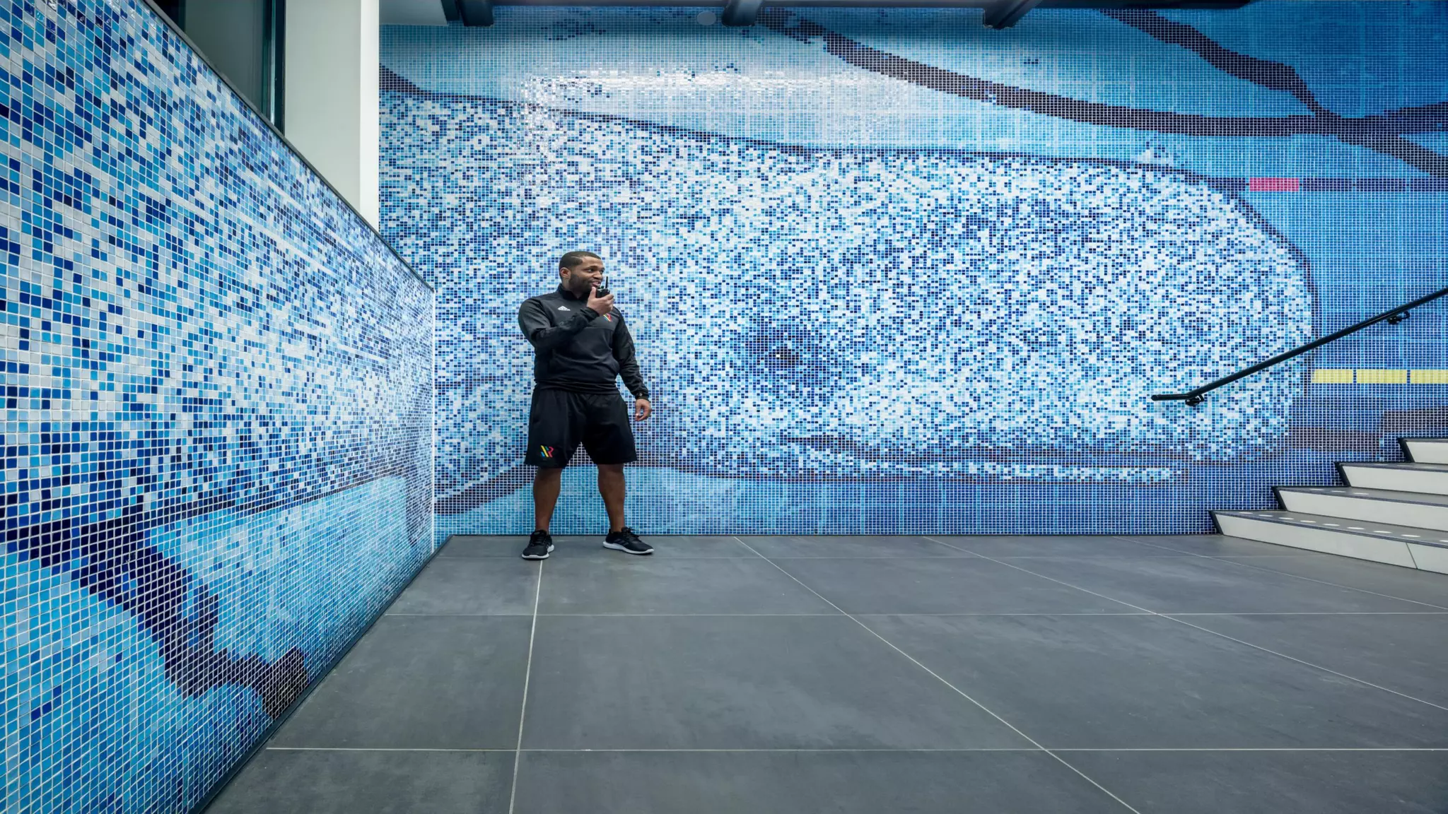 Presentation of the layout of a modern aquatic centre in the middle of ...