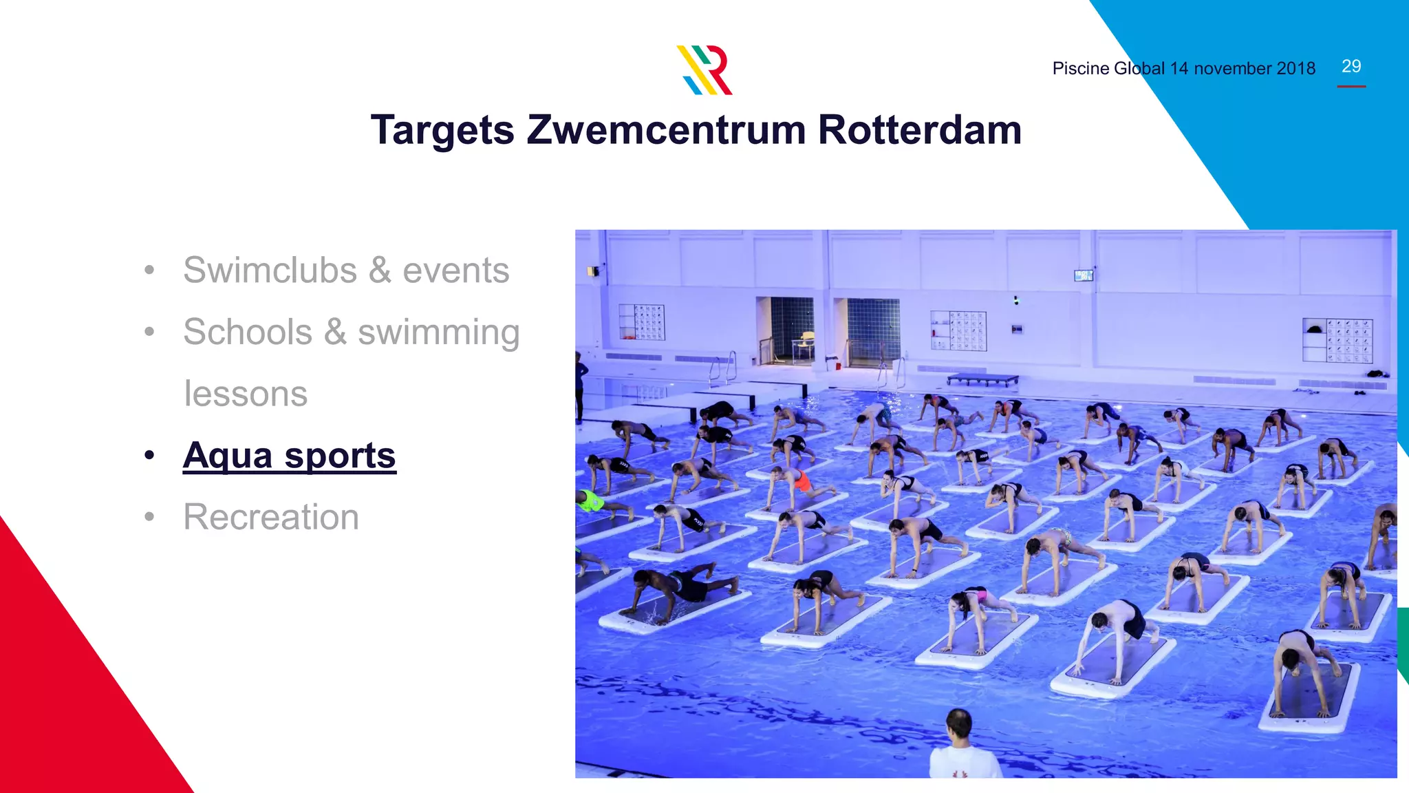 Presentation of the layout of a modern aquatic centre in the middle of ...