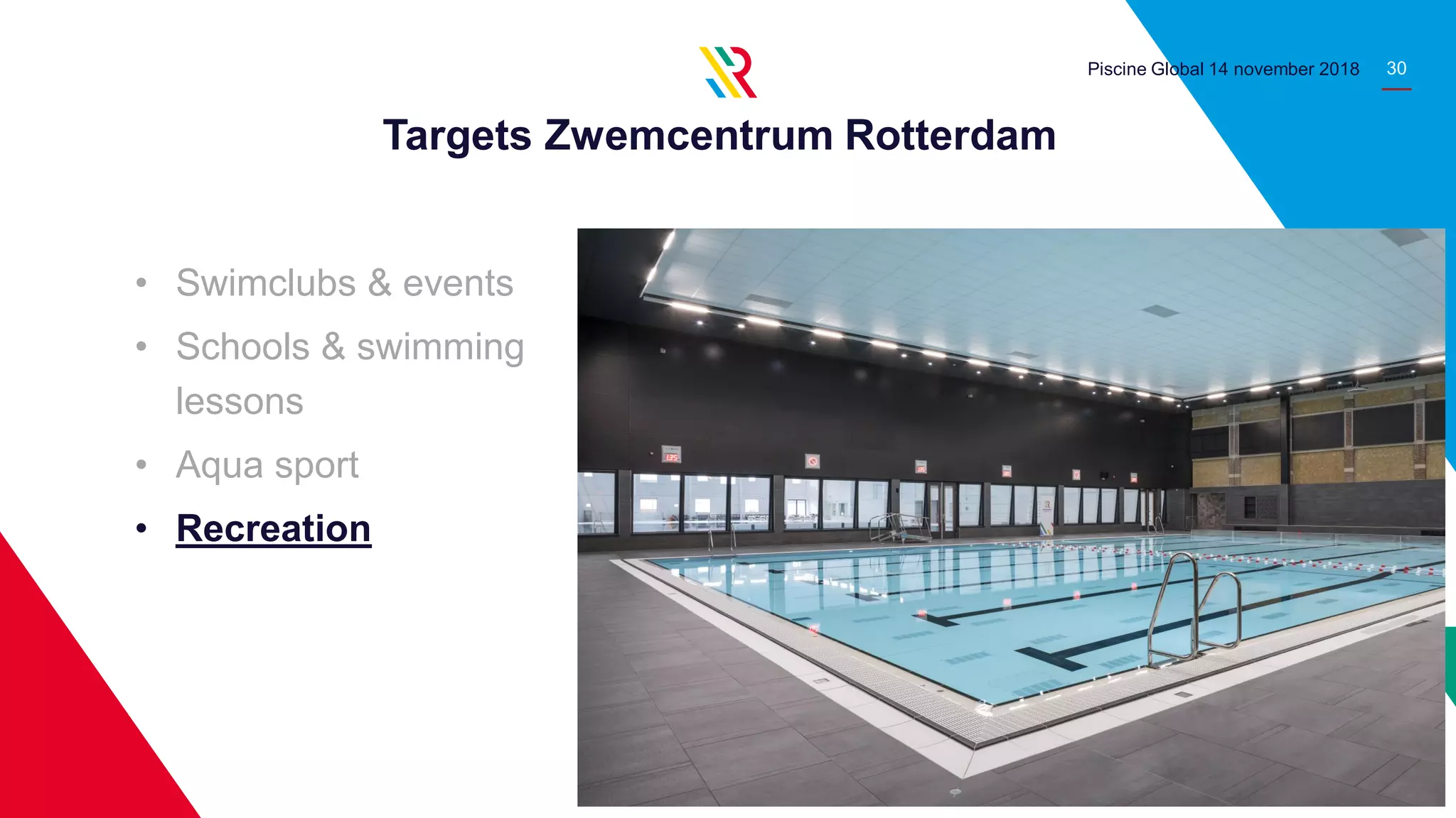 Presentation of the layout of a modern aquatic centre in the middle of ...