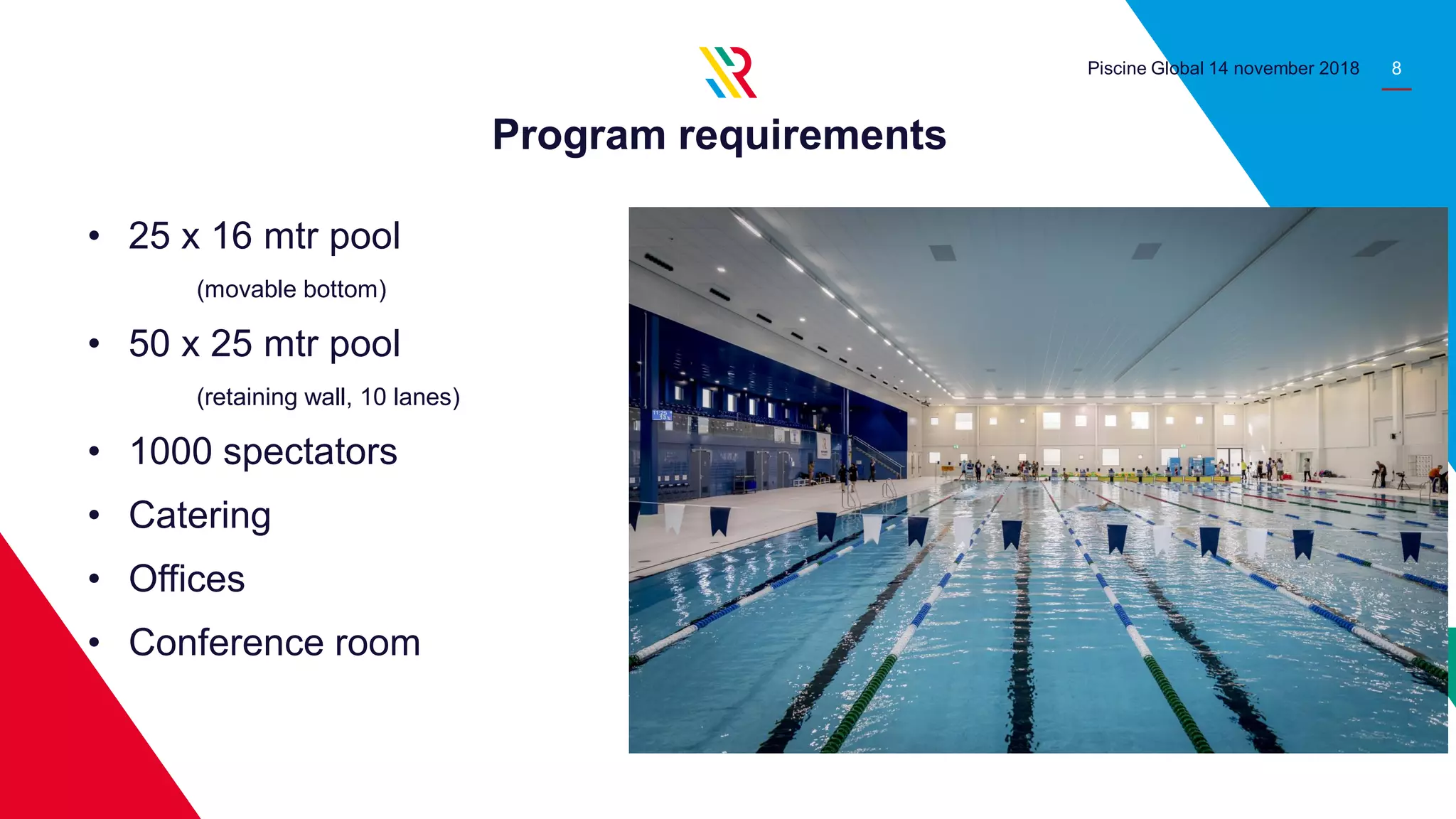 Presentation of the layout of a modern aquatic centre in the middle of ...