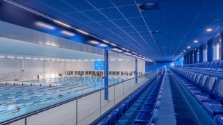 Presentation of the layout of a modern aquatic centre in the middle of ...