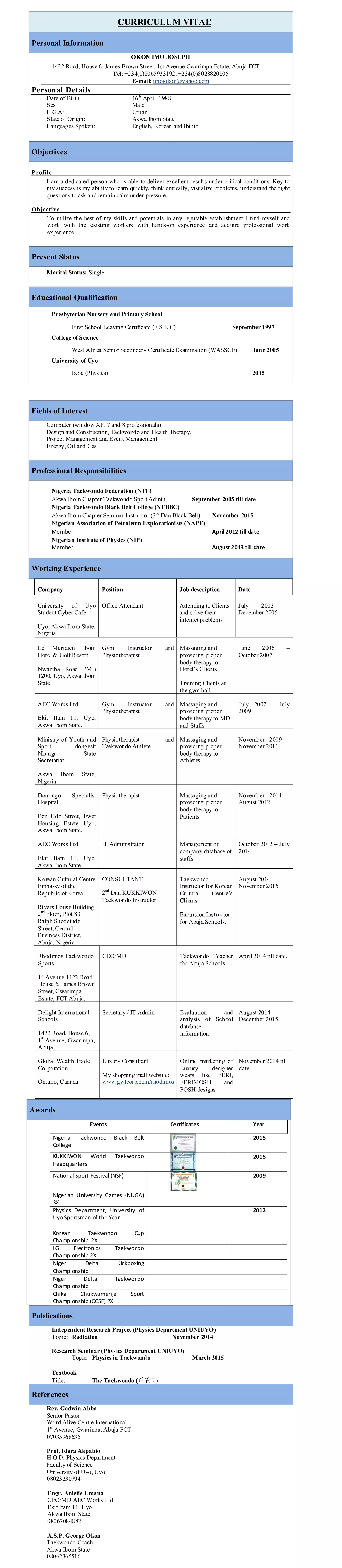 Okon imo joseph cv corel draw pdf doc. | PDF