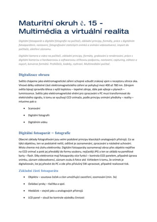 Okruh 15 MultiméDia A VirtuáLní Realita | PDF