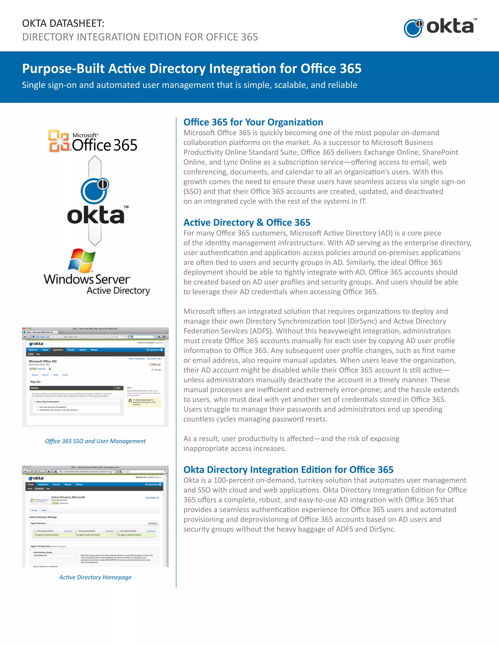 Okta Directory Integration for Microsoft Office365 - from Atidan | PDF