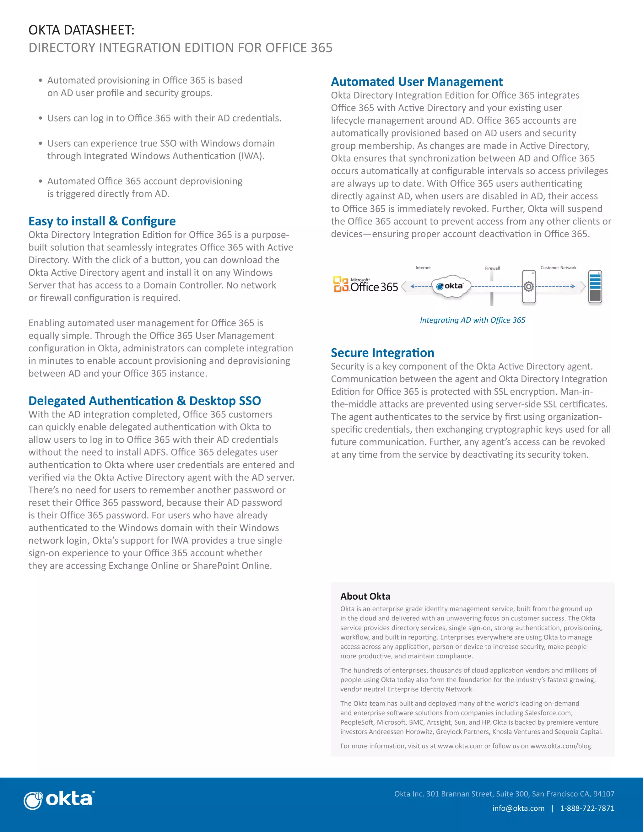 Okta Directory Integration for Microsoft Office365 - from Atidan | PDF