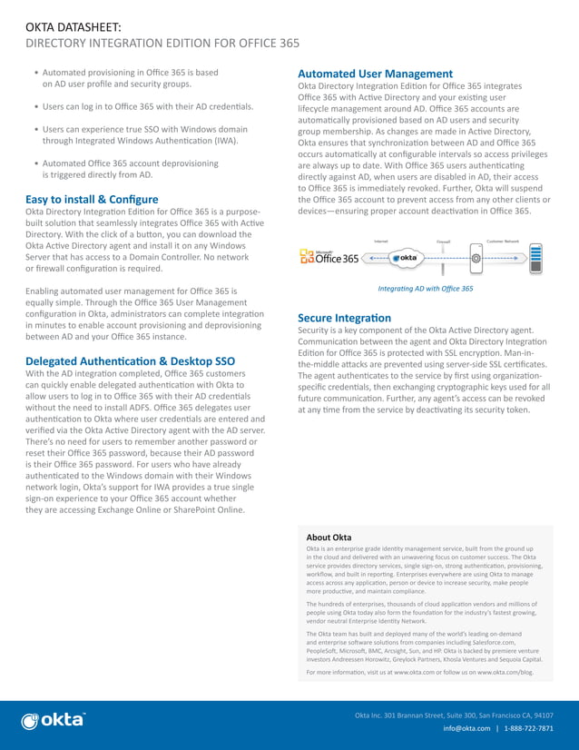 Okta Directory Integration For Microsoft Office365 From Atidan Pdf