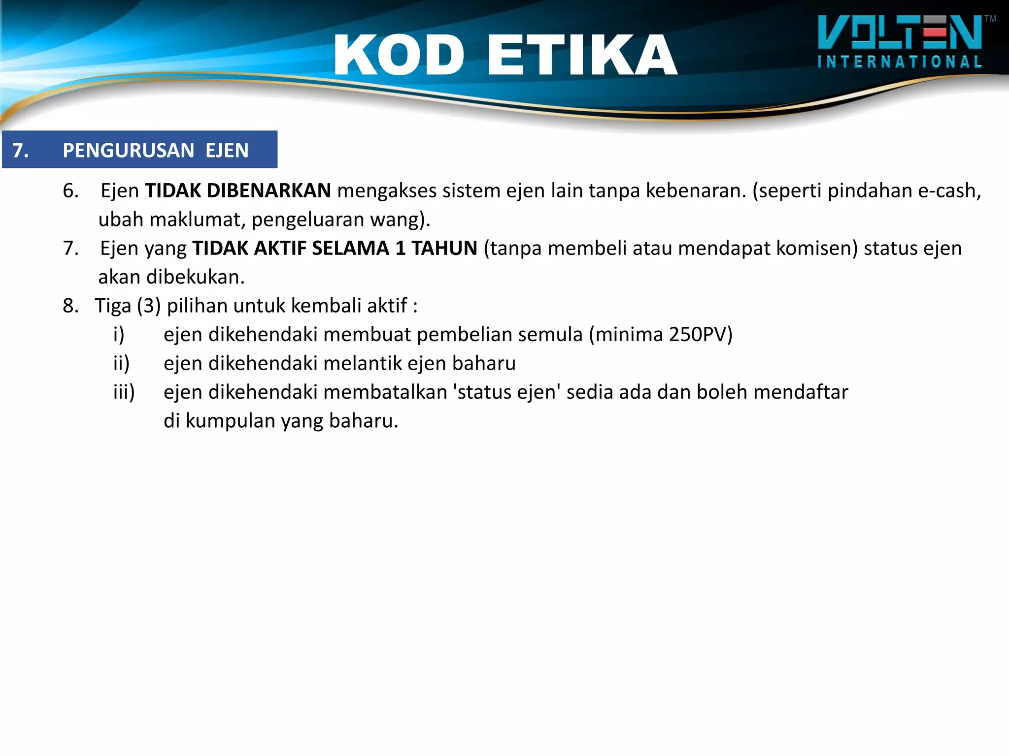 Kod Etika Sebagai Ejen Volten International | PPT