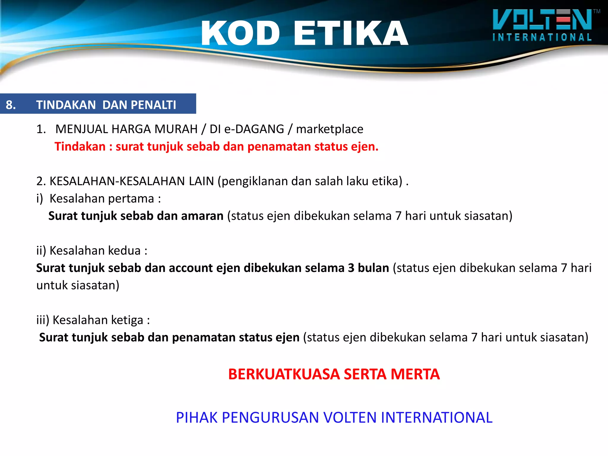 Kod Etika Sebagai Ejen Volten International | PDF