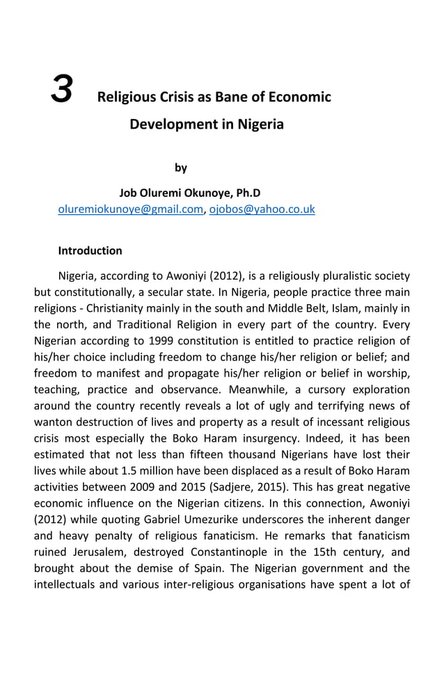 Religious Crisis as Bane of Economic Development in Nigeria | PDF