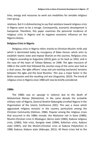 Religious Crisis as Bane of Economic Development in Nigeria | PDF