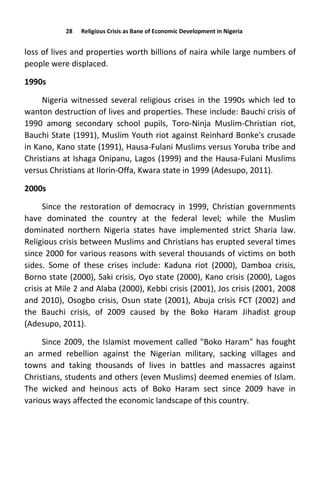 Religious Crisis as Bane of Economic Development in Nigeria | PDF