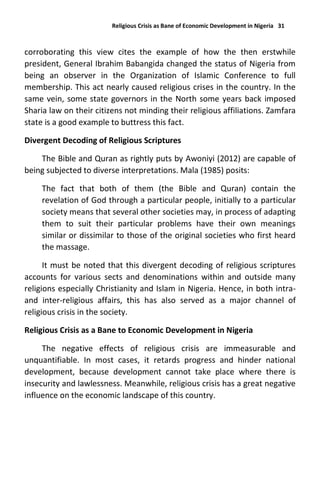Religious Crisis as Bane of Economic Development in Nigeria | PDF