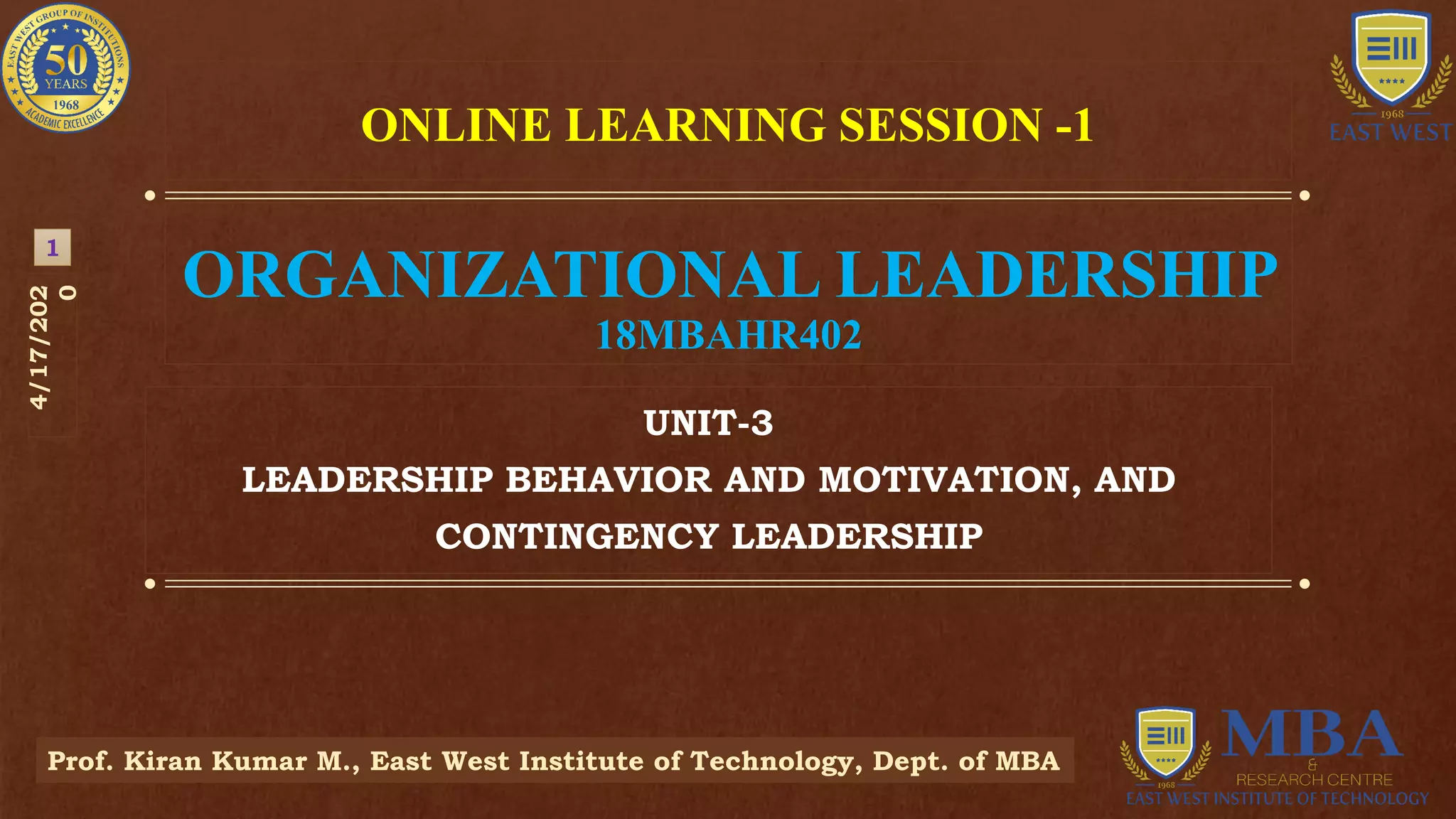 Organizational Leadership;: Leadership and Motivation. Theories of ...