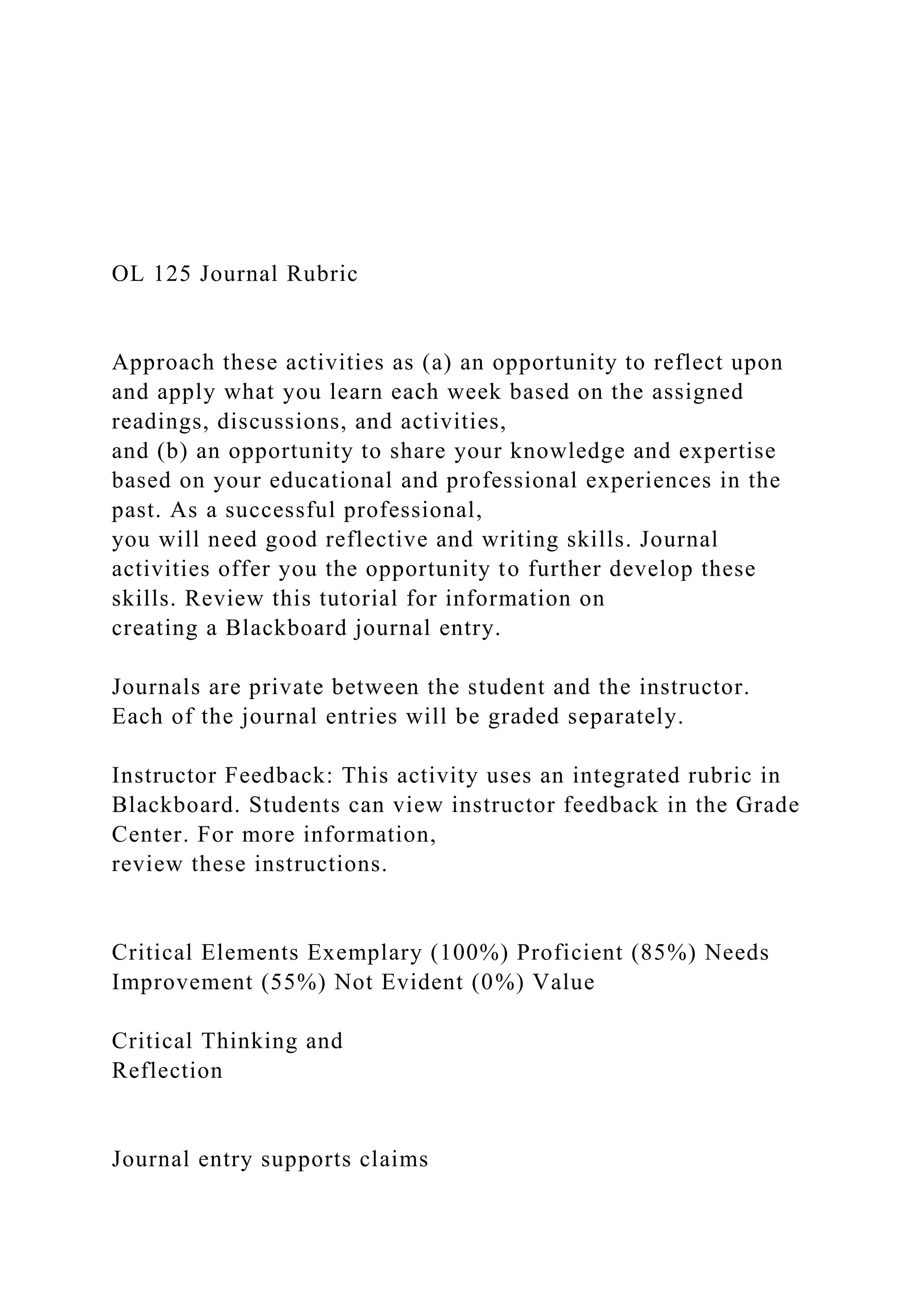 OL 125 Journal Rubric Approach these activities as (.docx
